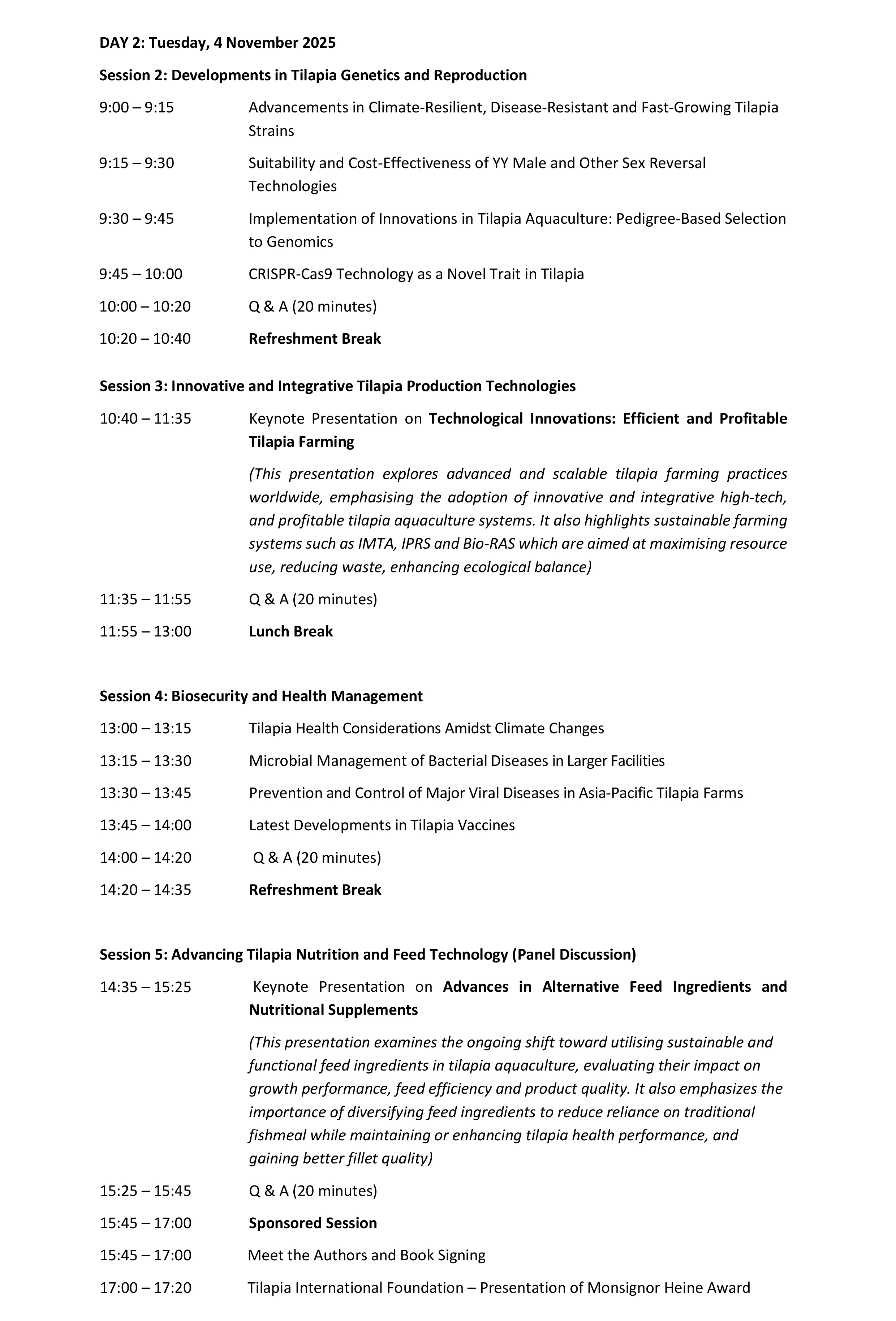 Tentative Programme